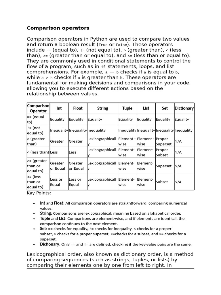 Operators Desc | PDF