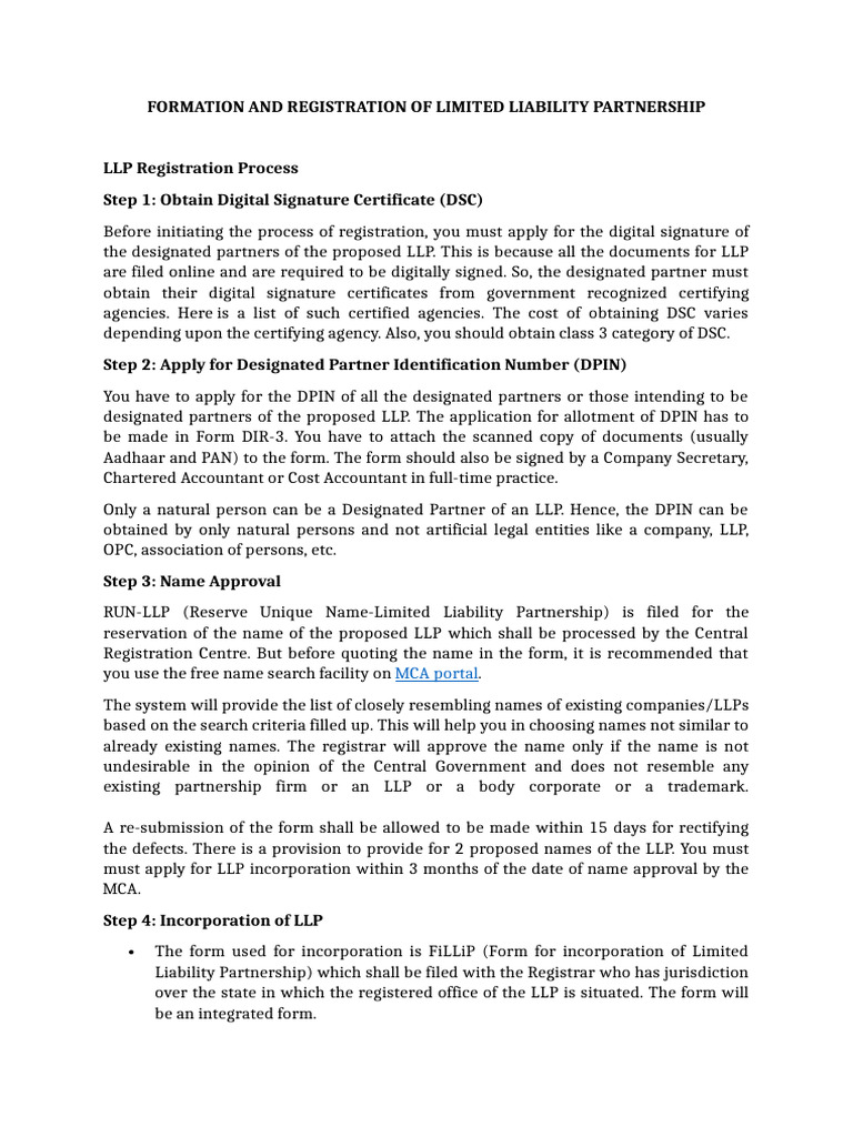 Formation and Registration of Limited Liability Partnership Updated | PDF