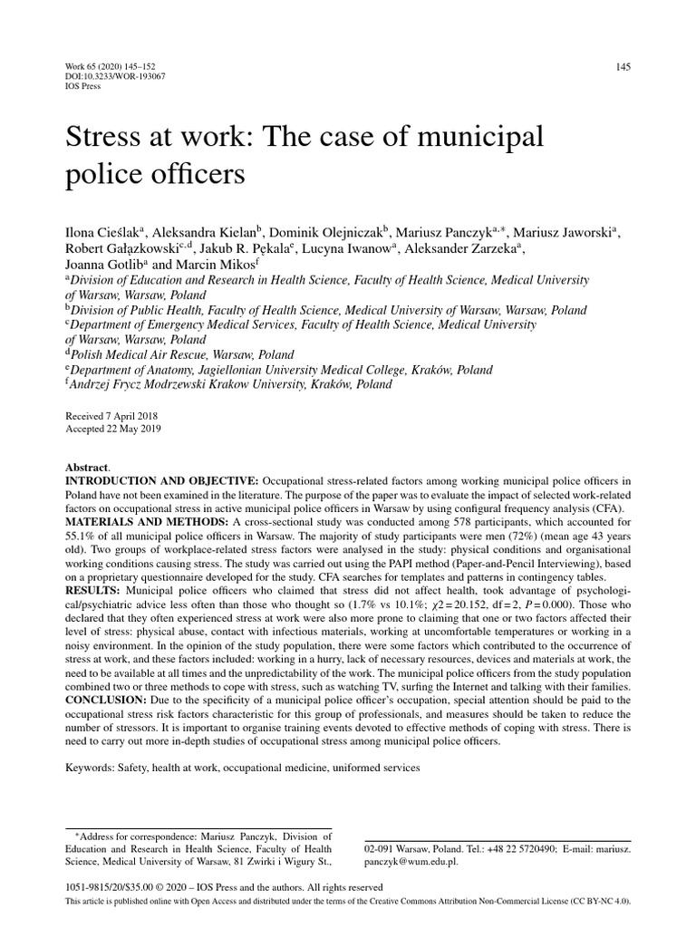 Stress at Work The Case of Municipal Police Officers | PDF