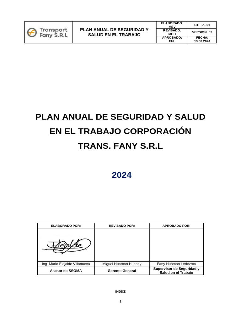 Plan Anual de SST 2024 de Trans Fany | PDF