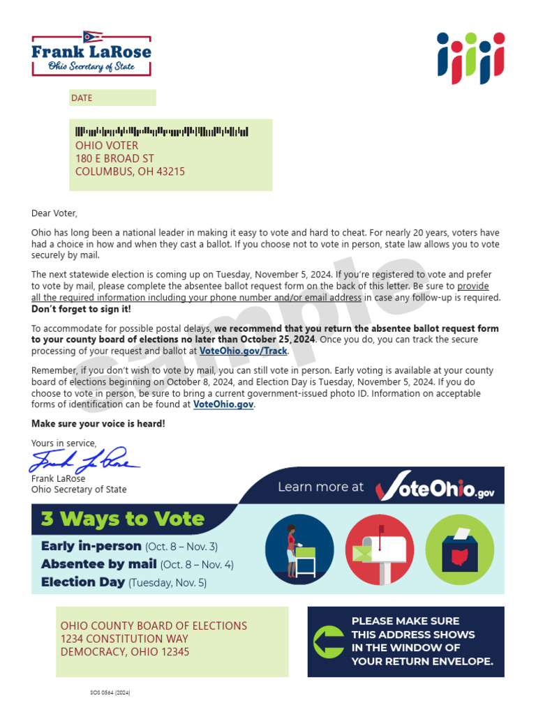 Ohio Absentee Ballot Application | PDF | Absentee Ballot | Politics