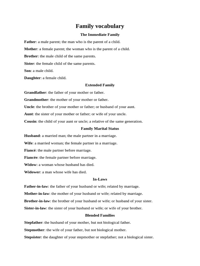 Family Vocabulary | PDF
