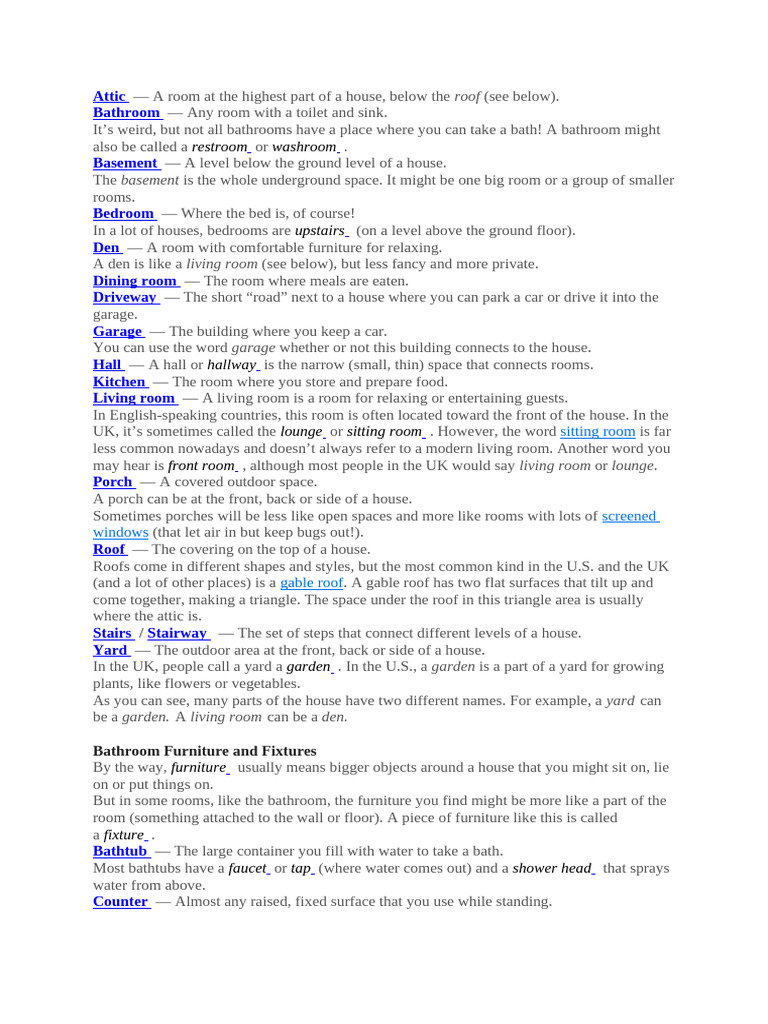 House Vocabulary | PDF