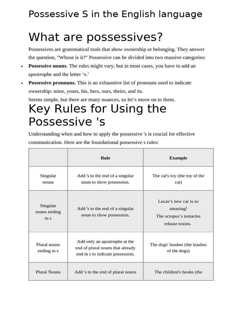 Possessive S in The English Language | PDF