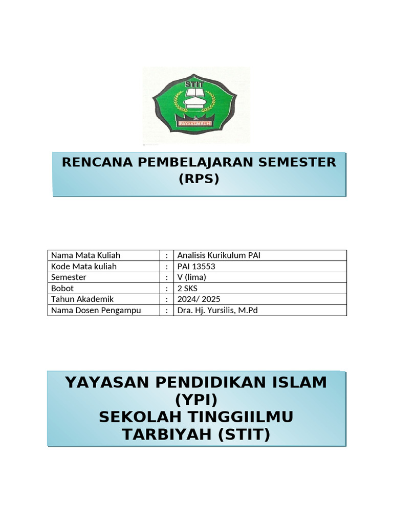 RPS-1 - Analisis Kurukulum PAI | PDF