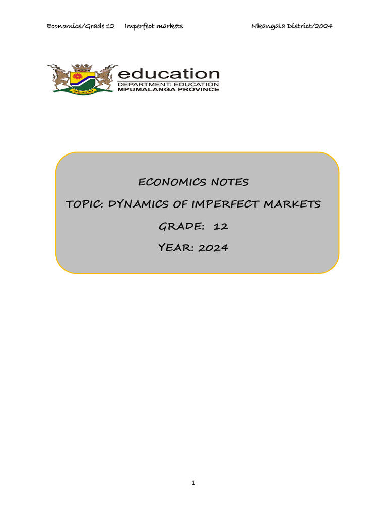 Topic 6 Notes Imperfect Markets 2024 | PDF