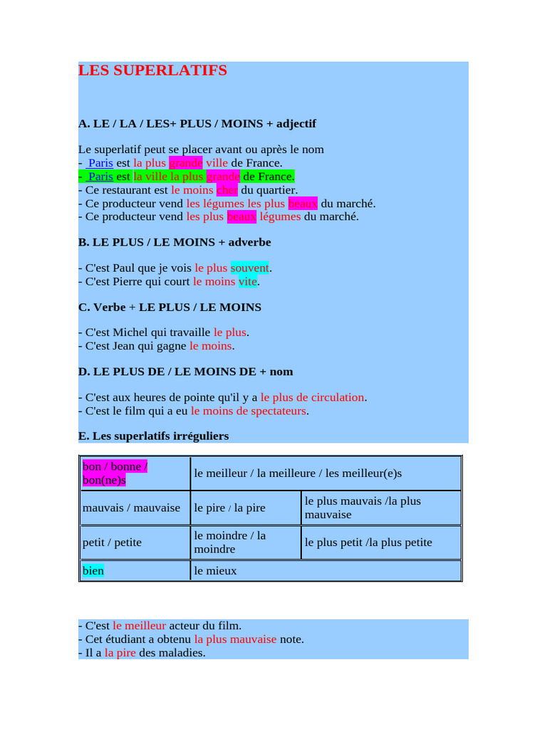 Les Superlatifs | PDF