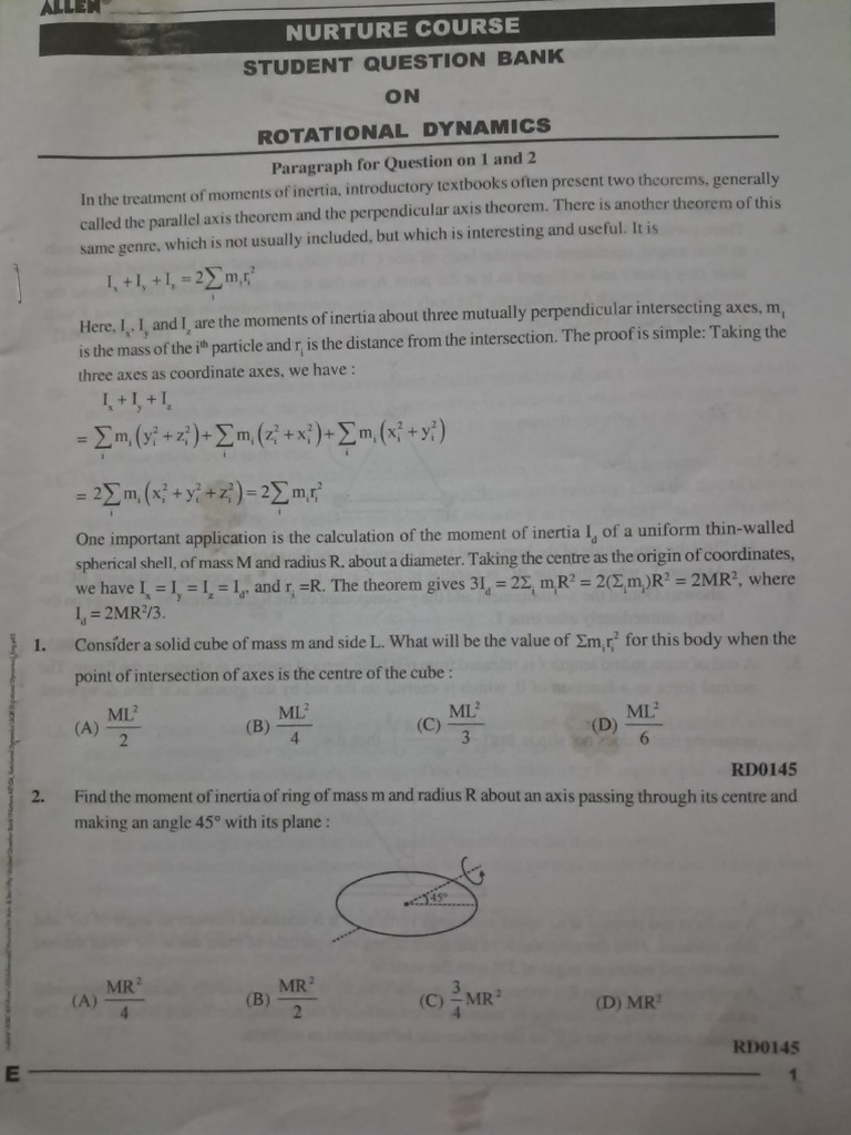 Rotation Question Bank | PDF | Rotation Around A Fixed Axis | Rotation
