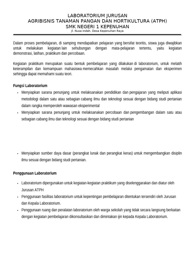 Laboratorium Jurusan Atph | PDF