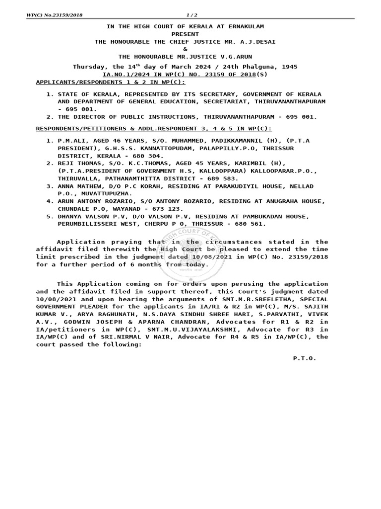 PM Ali IA Order WPC 23159-18 - 240315 - 215527 | PDF | Judiciaries | Kerala