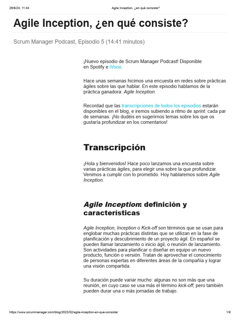 Agile Inception, ¿En Qué Consiste | PDF