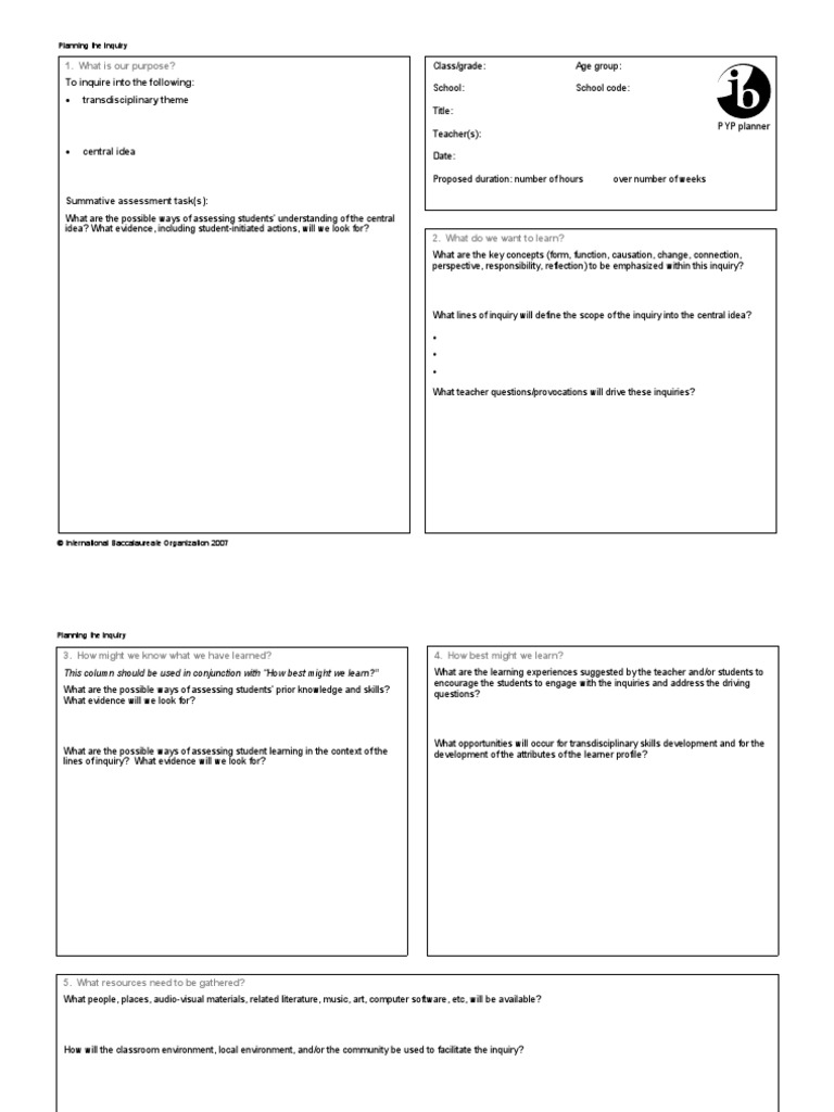 Pyp Planner Template | PDF | Learning | Behavior Modification