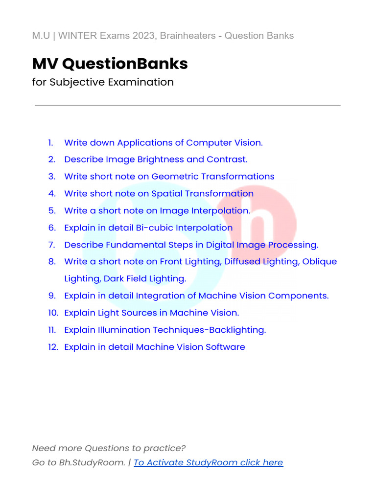 MV Comps Sem7 UT-1 Question Bank | PDF