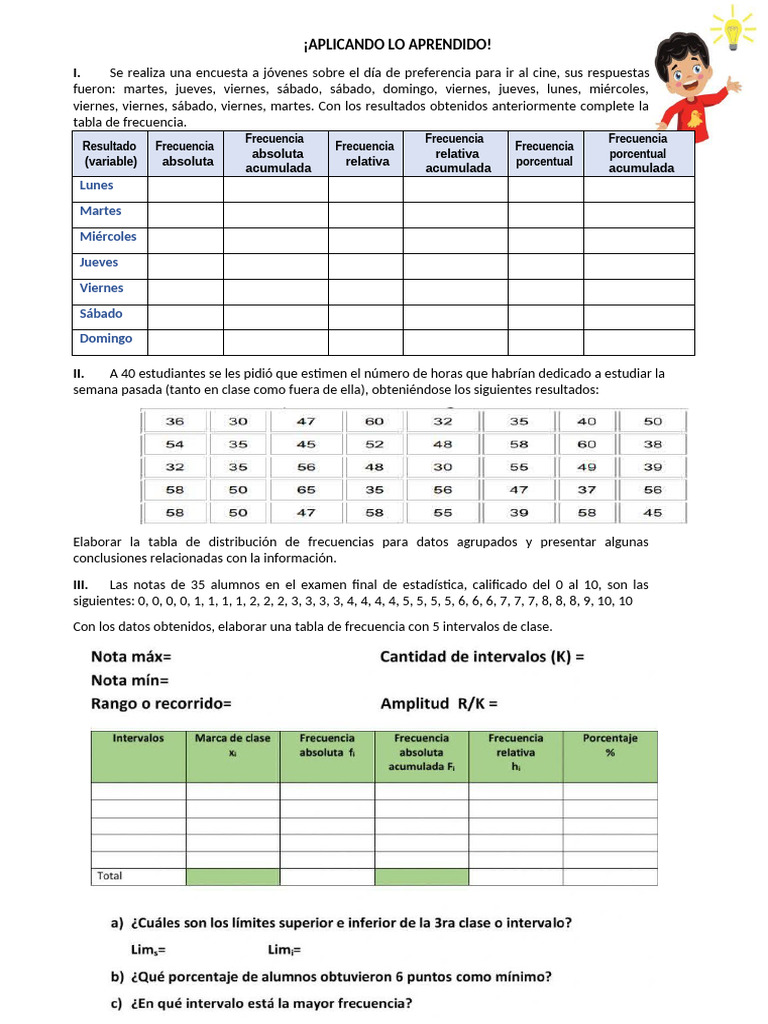 Ejercicios de Tablas de Frecuencia para Primaria | PDF | Salud y bienestar