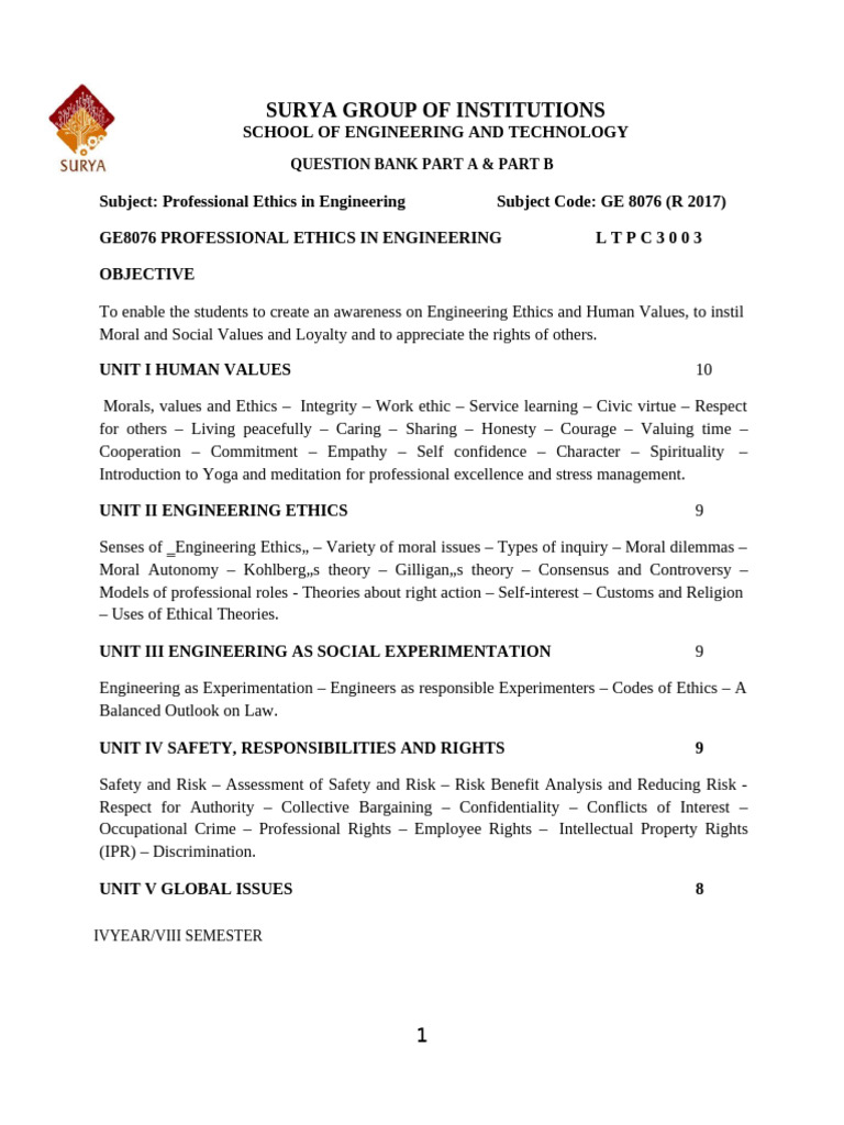 Ge8076 Professional Ethics in Engineering | PDF