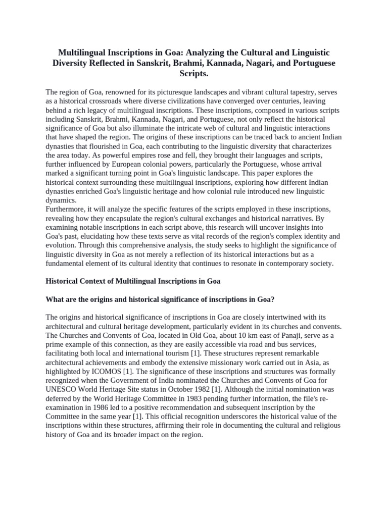 Multilingual Inscriptions in Goa: Analyzing The Cultural and Linguistic ...