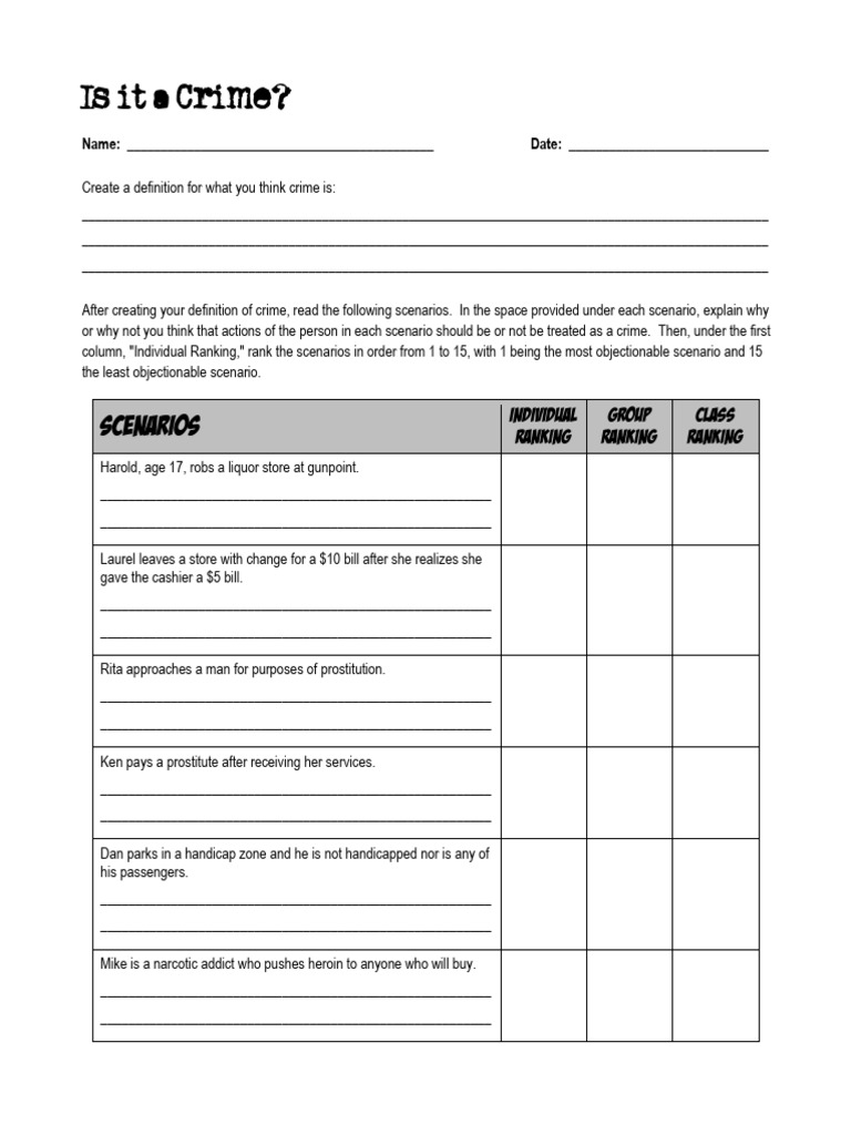 Is It A Crime Worksheet | PDF
