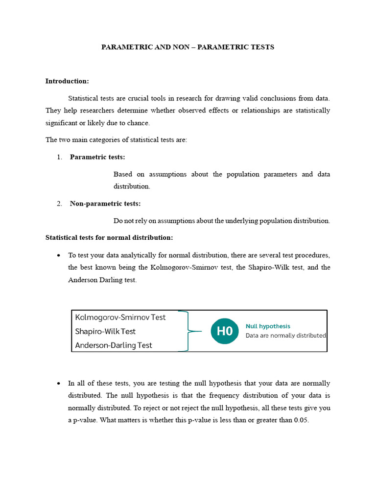 Parametric and Non Parametric Tests | PDF