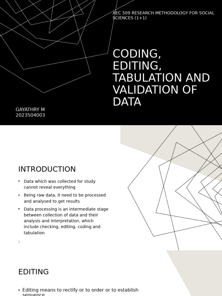 Coding, Editing, Tabulation and Validation of | PDF