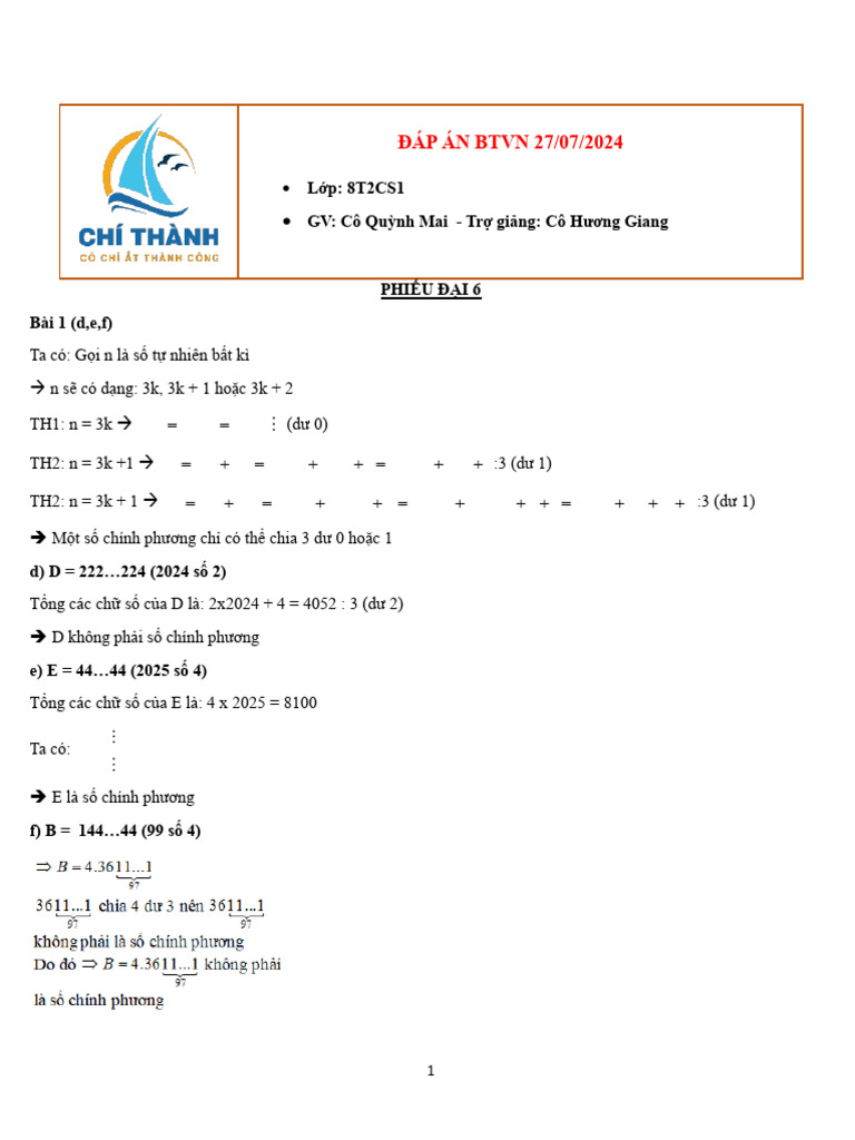 Đáp Án BTVN 8T2CS1 27.07.2024 | PDF