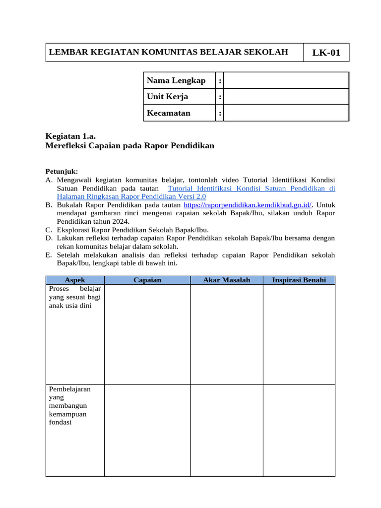 LK-01 Refleksi PAUD | PDF