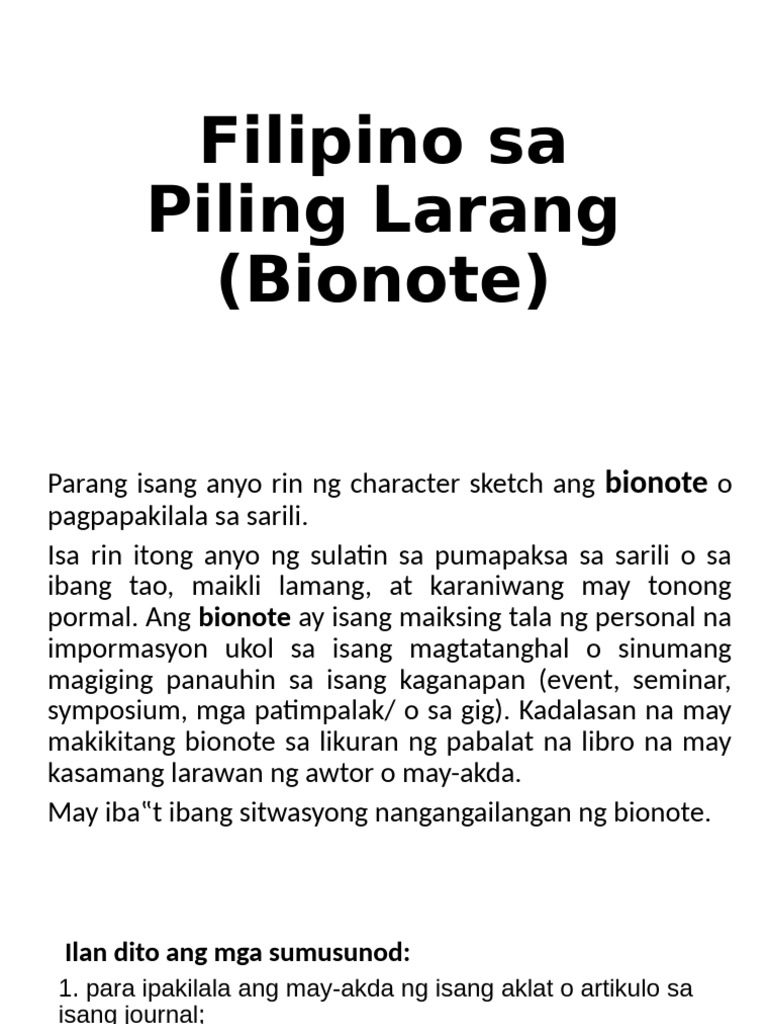 Filipino Sa Piling Larang BIONOTE | PDF