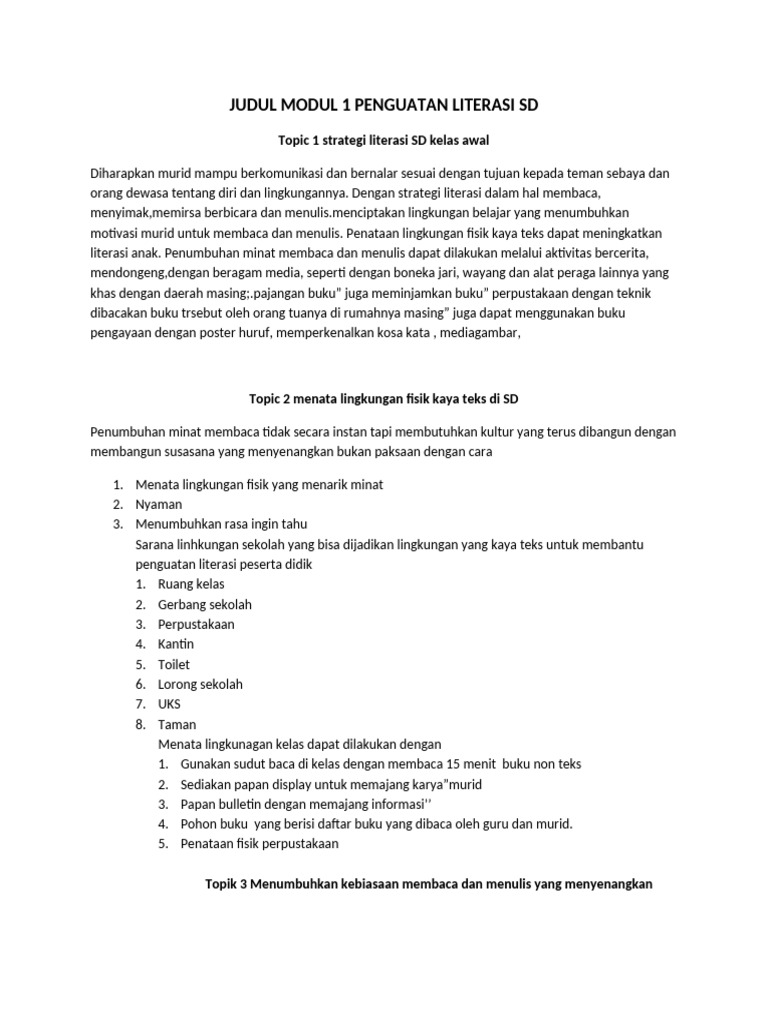 Rangkuman PMM Modul 1 Penguatan Literasi SD | PDF