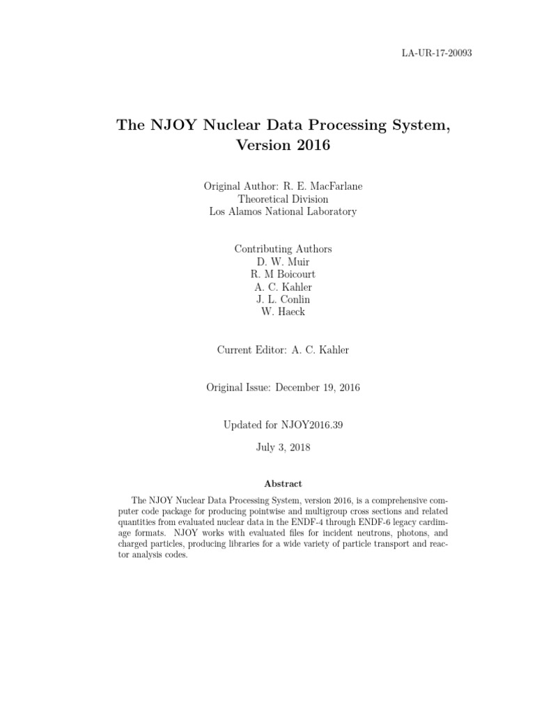 The NJOY Nuclear Data Processing System, Version 2016 | PDF