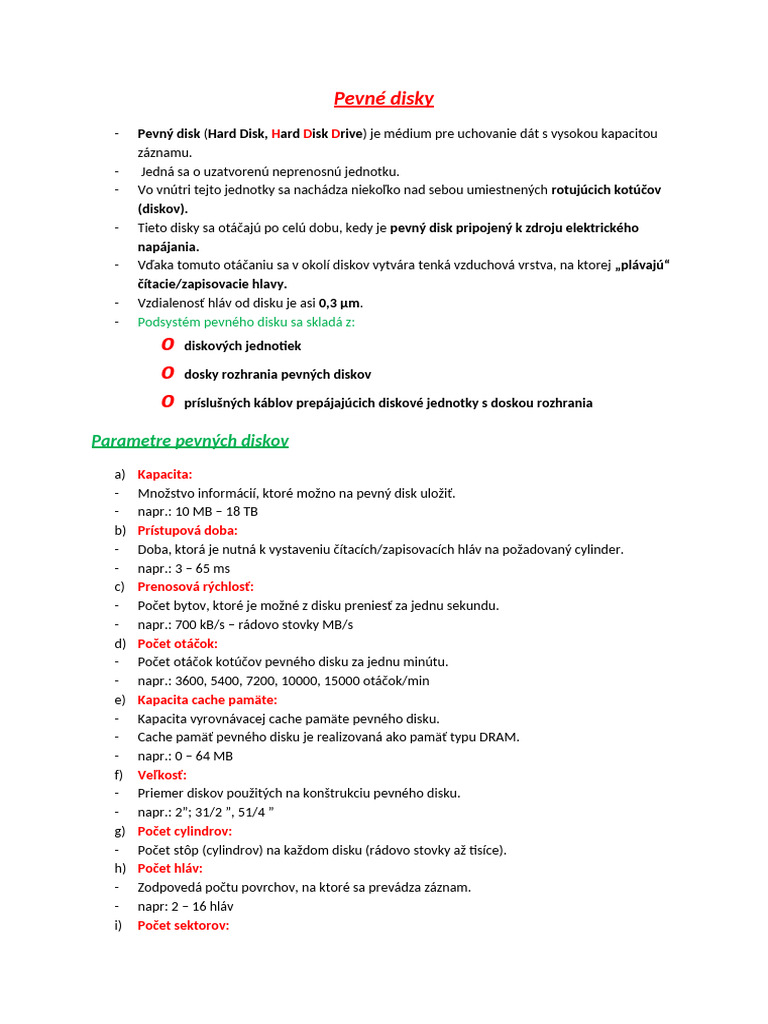 Pevné Disky - Poznámky | PDF