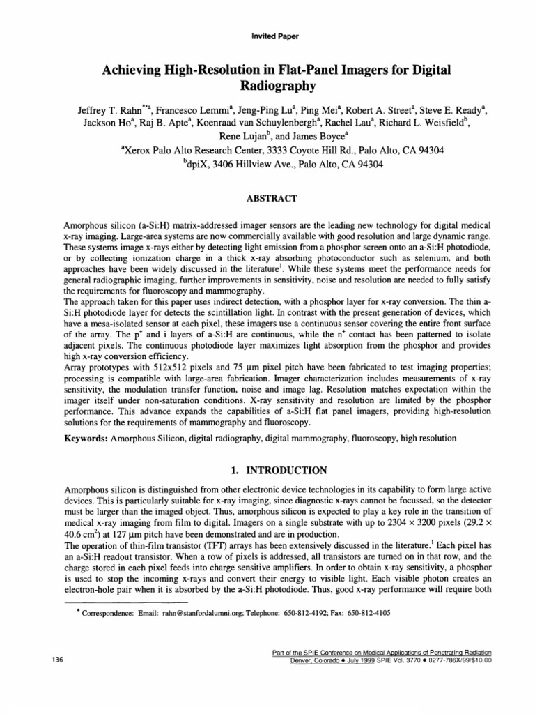 Achieving High-Resolution in Flat-Panel Imagers For Digital Radiography ...