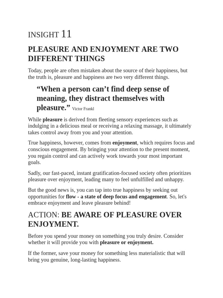 Pleasure and Enjoyment Are Two Different Things: Insight | PDF