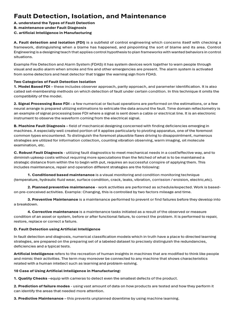 Group 6 Fault Detection Isolation and Maintenance | PDF | Artificial Intelligence | Intelligence ...