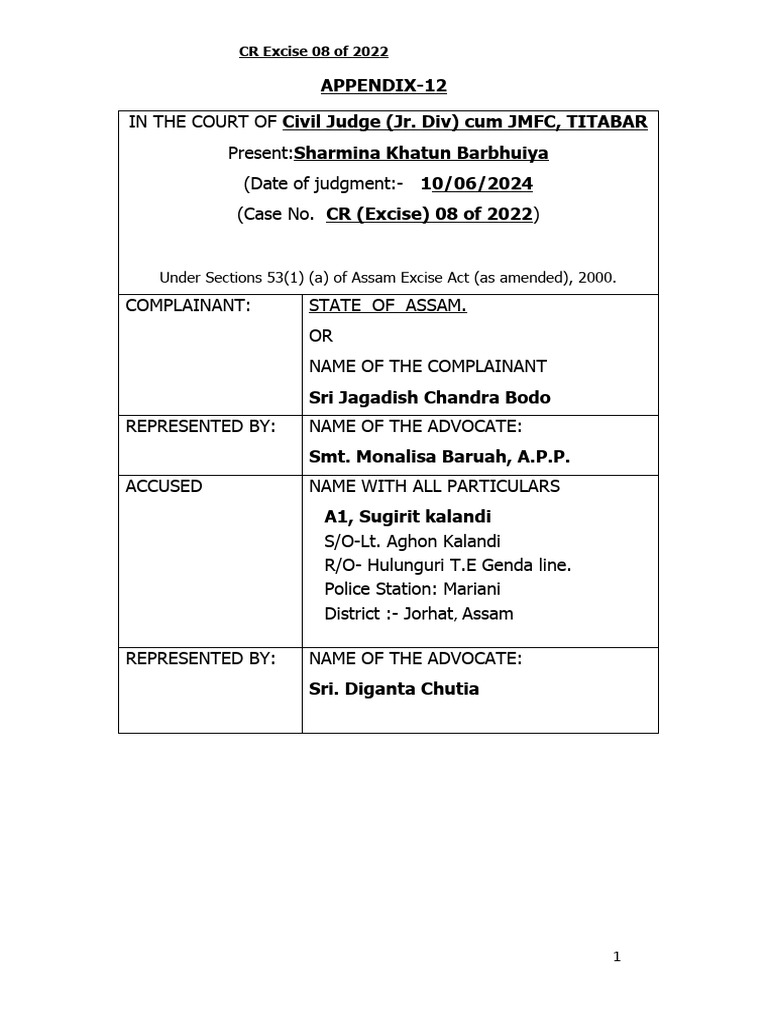 Appendix-12: Under Sections 53 (1) (A) of Assam Excise Act (As Amended ...