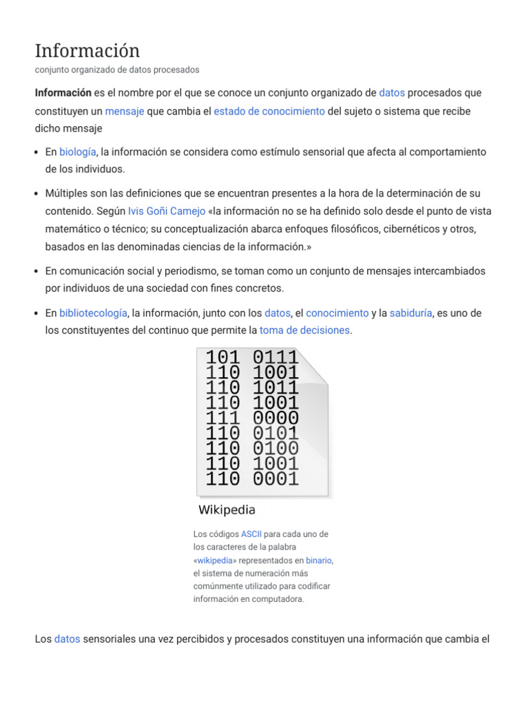 Concepto y Evolución de la Información | PDF | Información | Ciencias ...