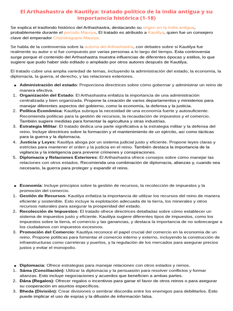 Resumen. El Arthashastra de Kautilya. Shirly (1-18) | PDF