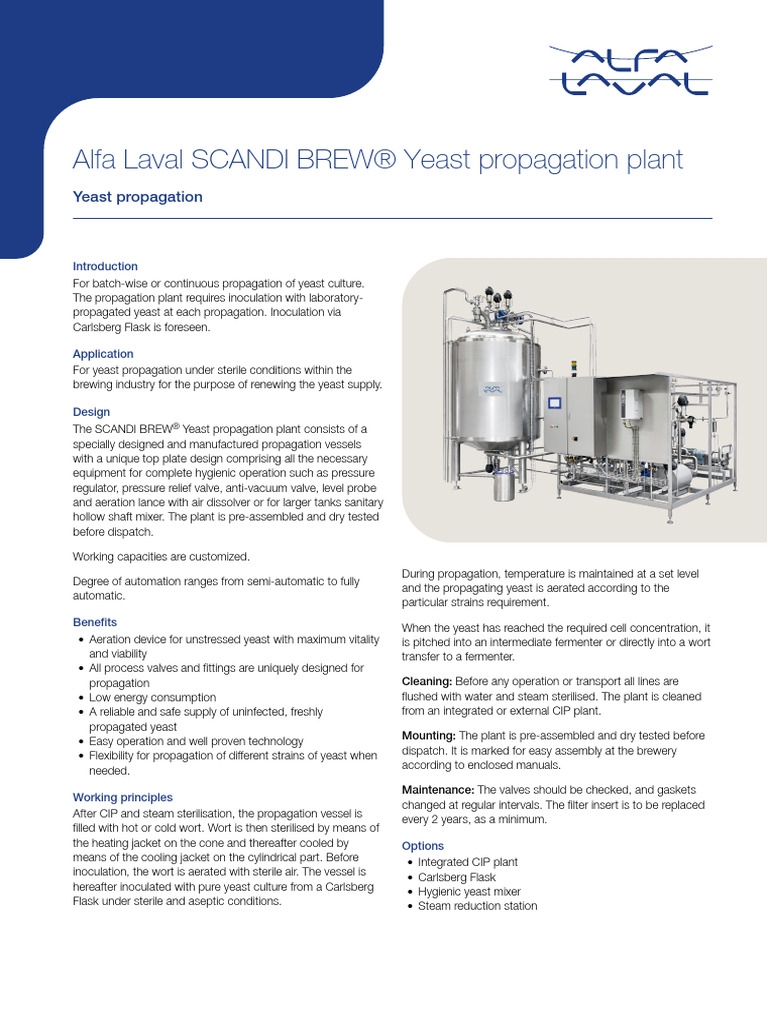 Alfa Laval Product Leaflet Yeast Propagation Plant en | PDF
