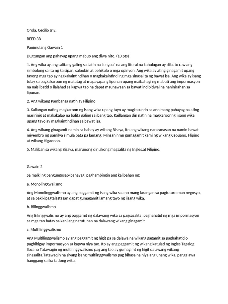 Assignment. Fil 3, Module 1. | PDF | Tagalog Language | Language Arts ...