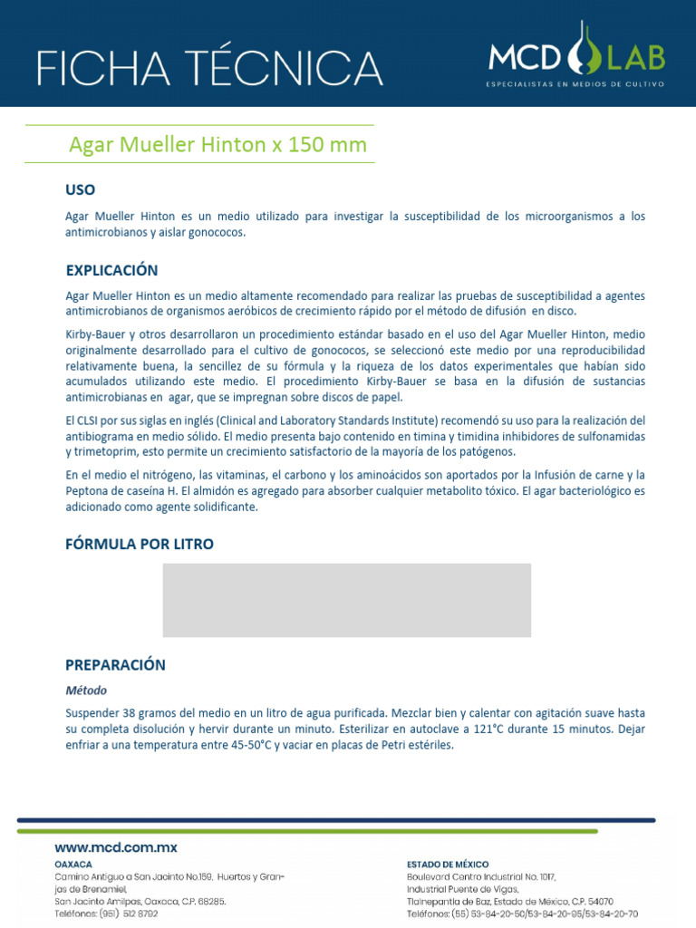 FT Agar Mueller Hinton X 150 MM | PDF