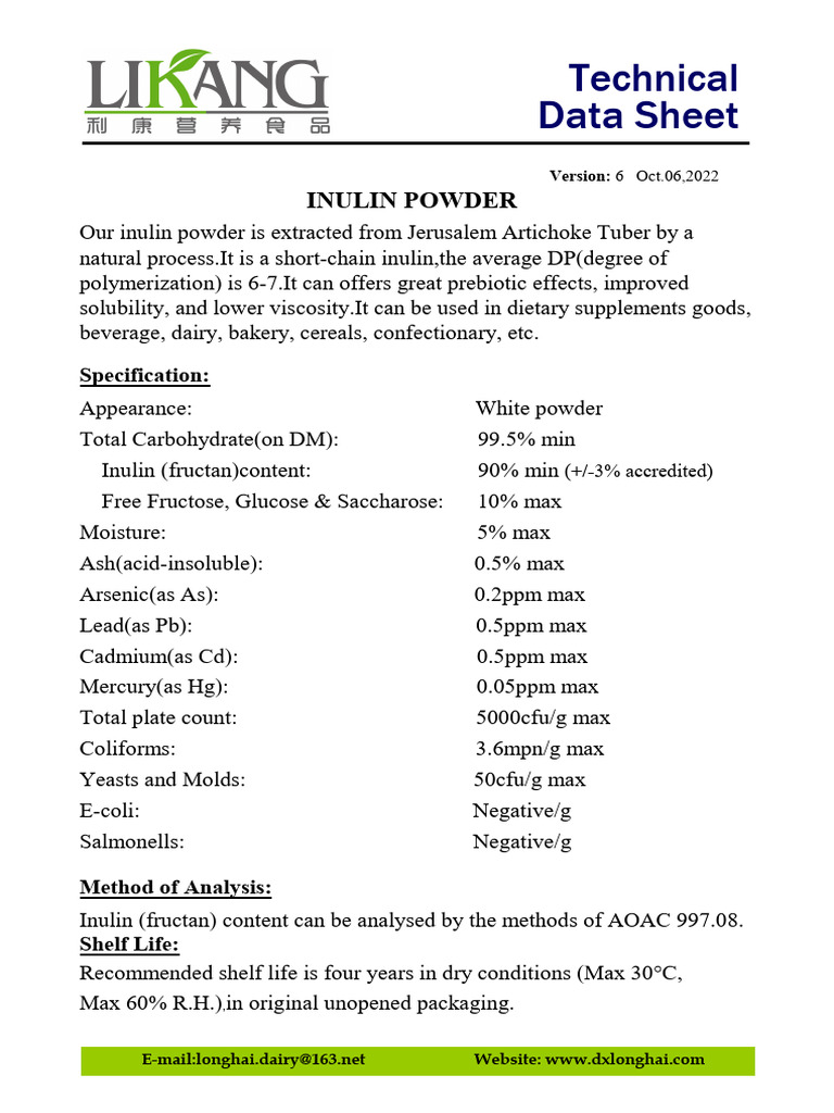Product sheet-INULIN POWDER-2022 | PDF