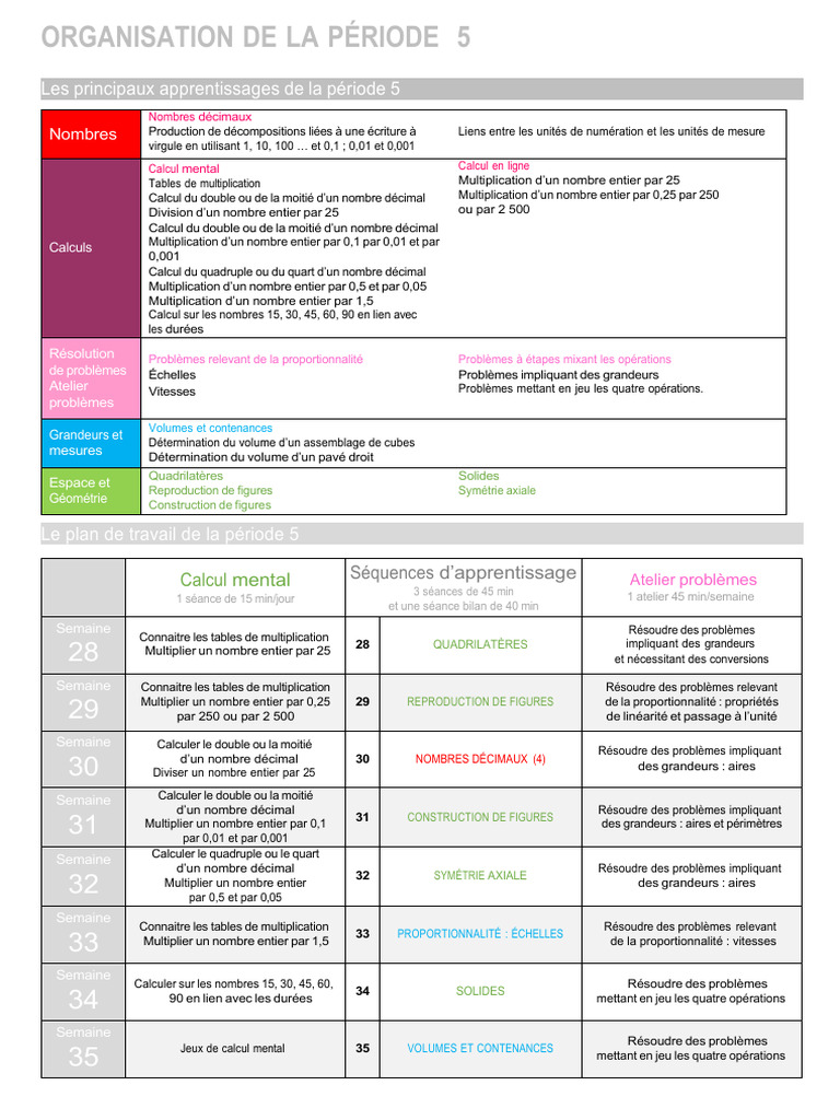 Accès Maths CM2 Programmation Période 5 | PDF