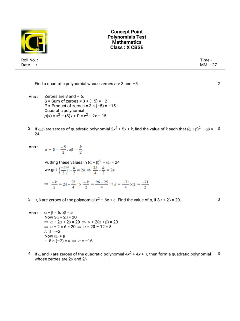 Polynomials Test Answers | PDF
