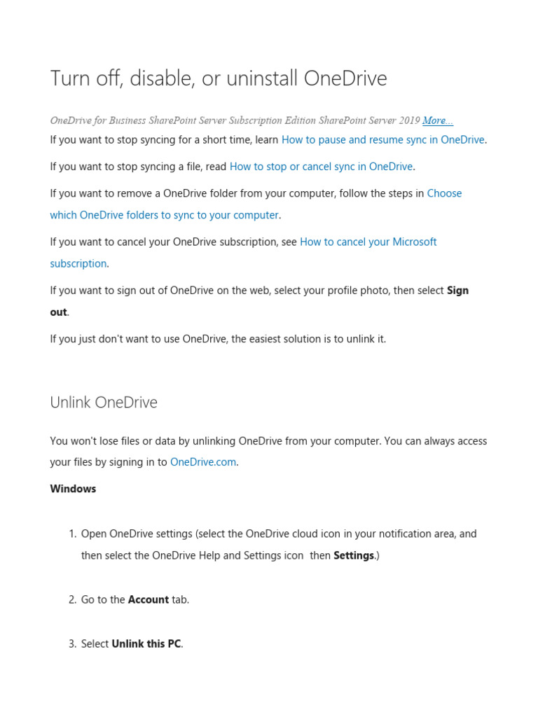 How To Turn Off One Drive | PDF
