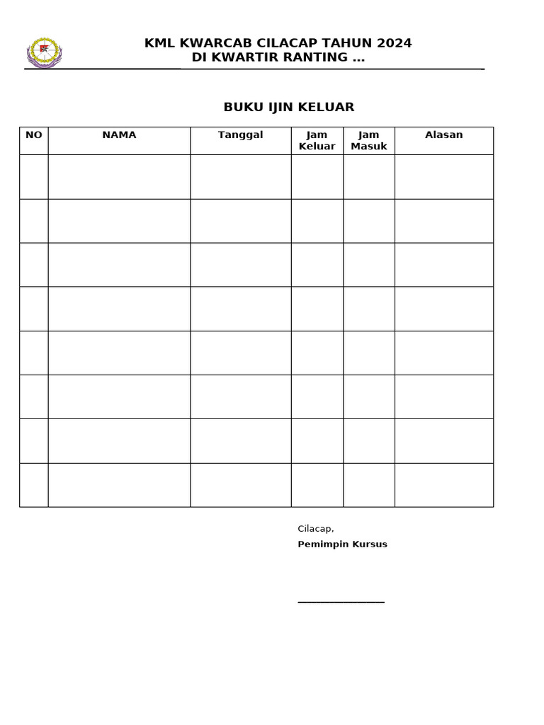 9. Buku Ijin Keluar KML 2024 | PDF