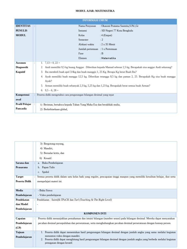 Modul Ajar PMM | PDF