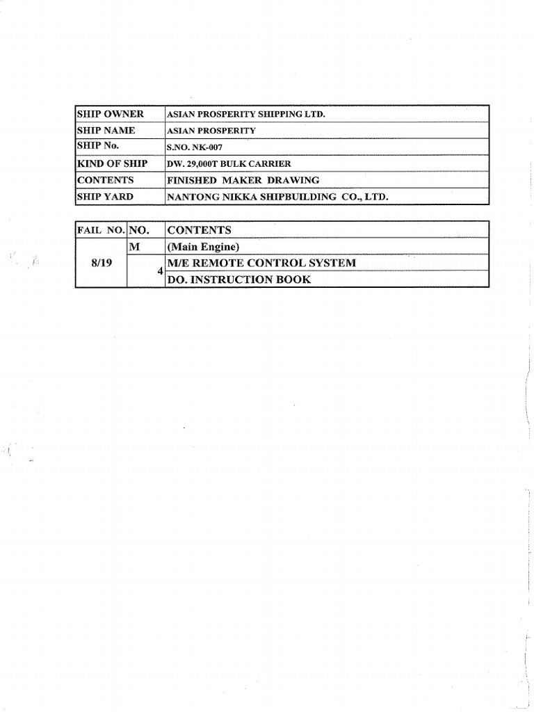 Main Engine Remote Controll System | PDF