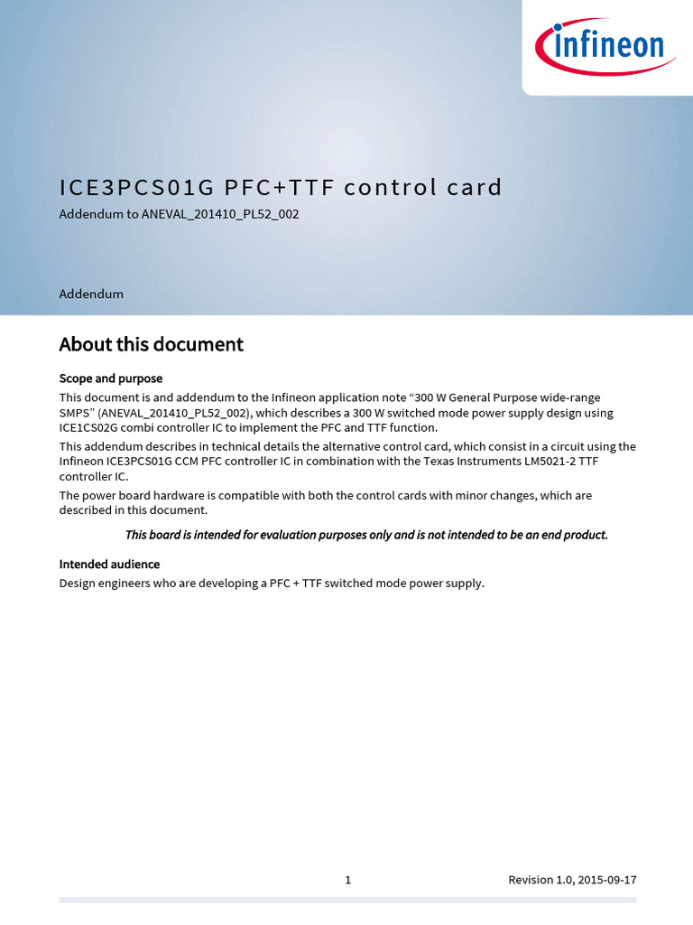 Infineon-Addendum EvaluationBoard 300W General Purpose Wide Range SMPS ...