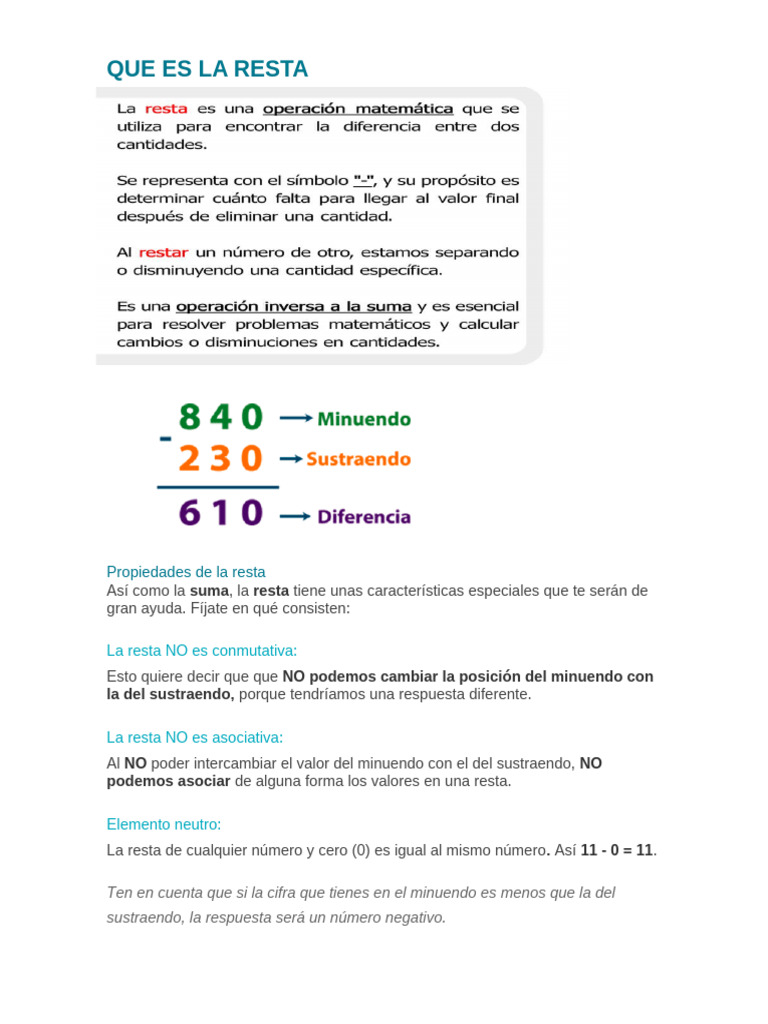 Que Es La Resta | PDF