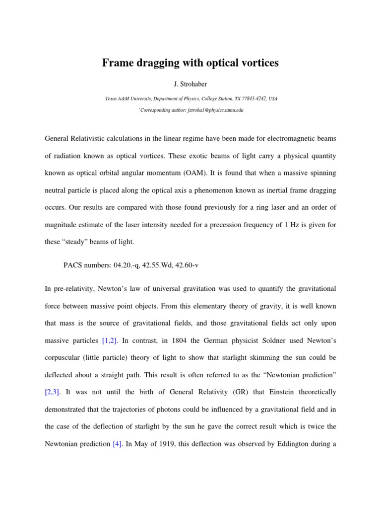 Frame Dragging With Optical Vortices | PDF | Gravity | General Relativity