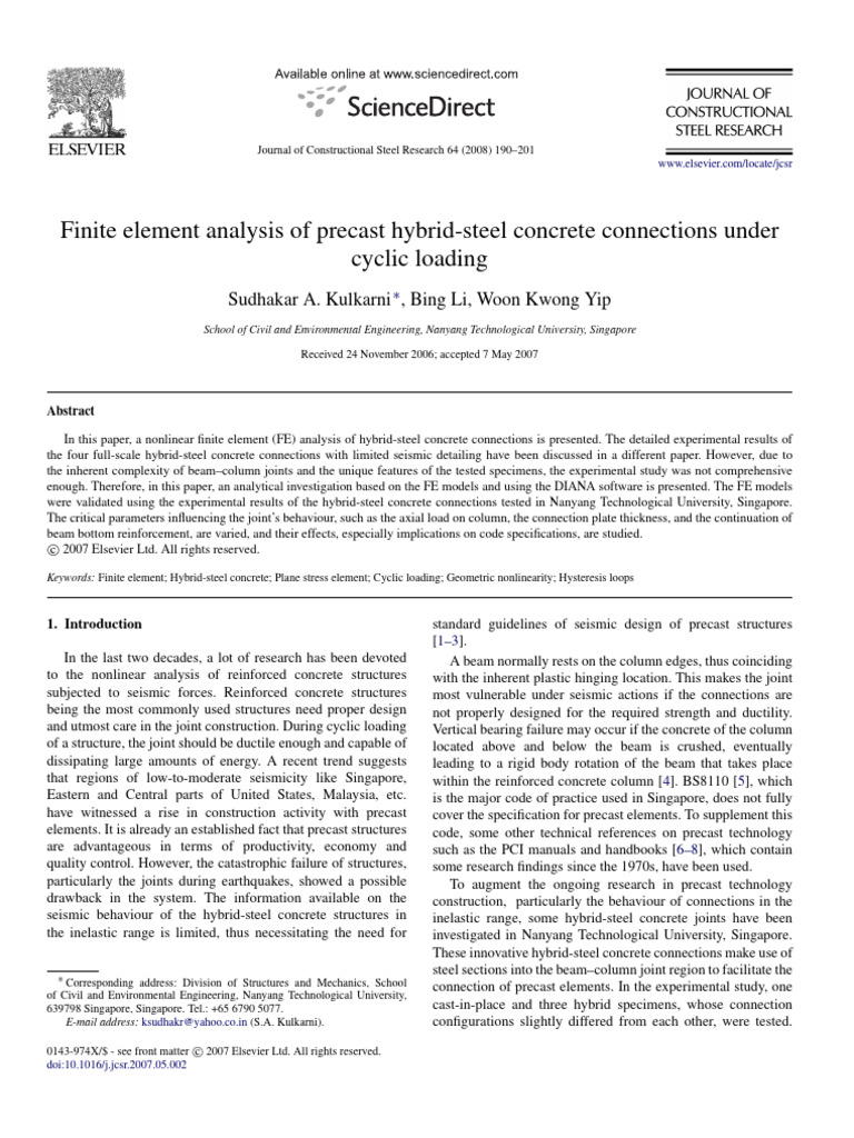 Finite Element Analysis of Precast Hybrid-Steel Concrete Connections ...