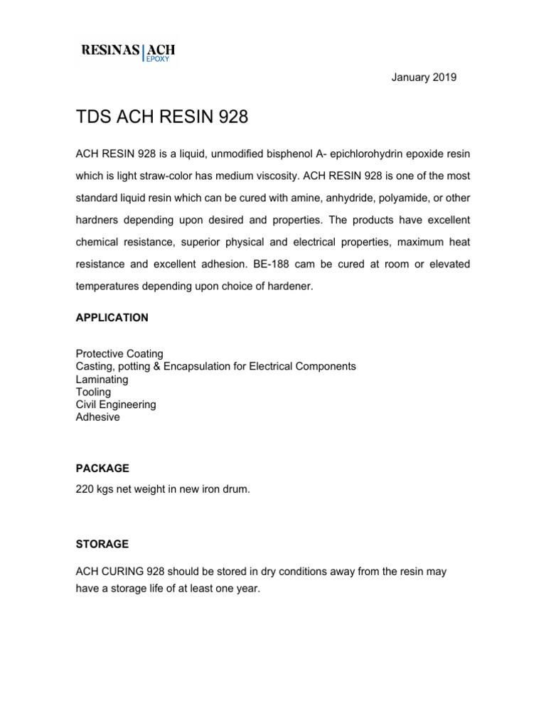 TDS Ach Resin 928 - 2019 | PDF